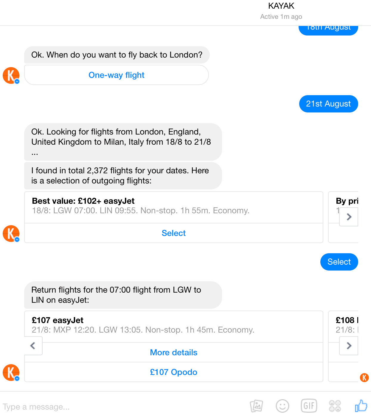 Kayak bot conversation 3 - Globetrender