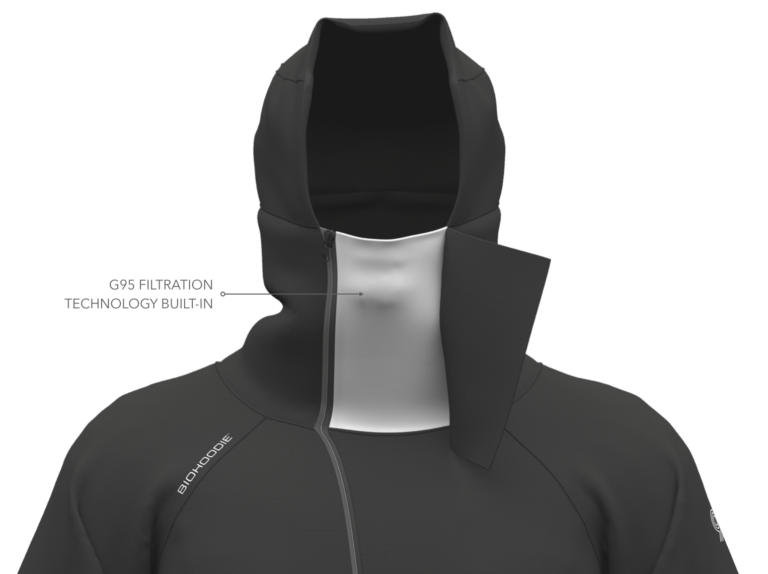 G95 Biohoodie has built-in mask to protect against pollution and viruses